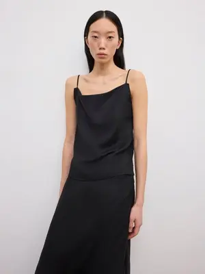 HOUSE OF DAGMAR Waterfall Linen Blend Top - Black