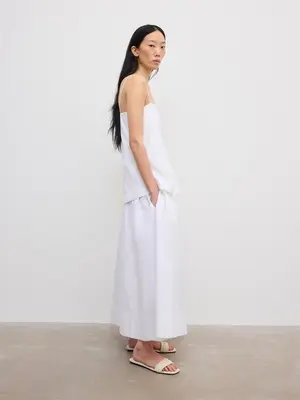 HOUSE OF DAGMAR Organic Cotton Midi Dress With Spaghetti Straps And A-line Silhouette - White
