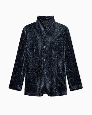 Giorgio Armani Single-breasted Jacket In Chevron Print Velvet - Black