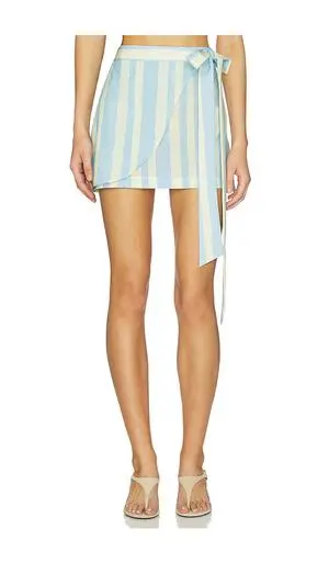 Verandah Wrap Mini Skirt In Blue,cream - Ice Blue Floral & Stripes