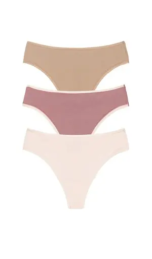 Natori Bliss Bare Cotton Thong 3-pack In Pink - Peach Whip  Nostalgia Rose & Buff