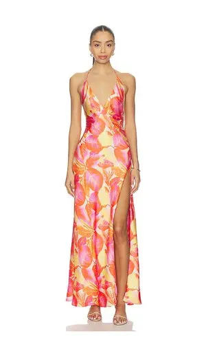 Bardot Yve Halter Maxi Dress In Pink - Hot Pink Floral