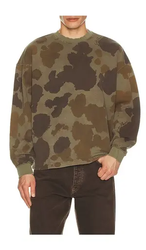 Scotch & Soda Printed Overdyed Sweatshirt In Green - Dark Beige