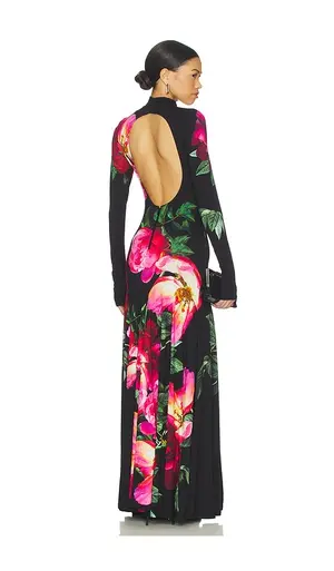 Alice + Olivia Augusta Turtleneck Maxi Dress In Black - Empress Bloom Black