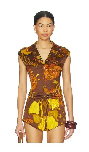 DONDE ESTEBAN Veranera Cropped Shirt In Brown - Multi