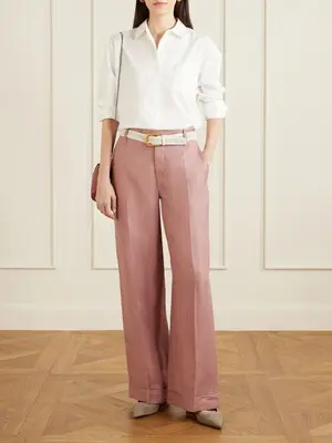 Brunello Cucinelli Linen Wide-leg Trousers - Pink