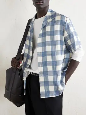 JIL SANDER Camp-collar Checked Poplin Shirt - Blue