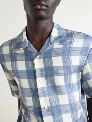 JIL SANDER Camp-collar Checked Poplin Shirt - Blue