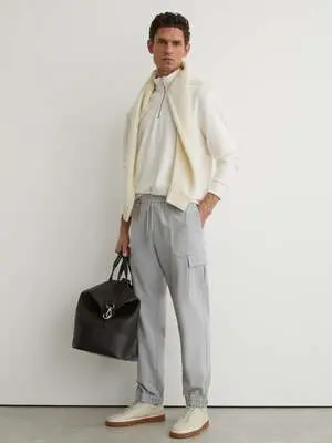 REISS Slim-leg Drawstring Cargo Trousers - Soft Grey