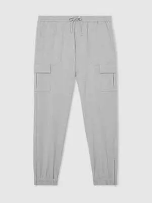 REISS Slim-leg Drawstring Cargo Trousers - Soft Grey