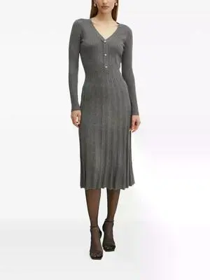 MORGAN V-neck Button Midi Dress - Grey