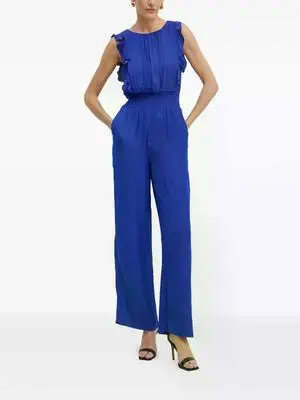 MORGAN Ruffled Smocked Jumpsuit - Blue