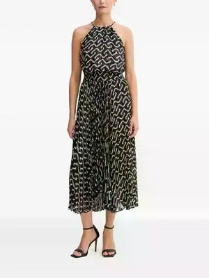 MORGAN Printed Pleated Midi Dress - Black