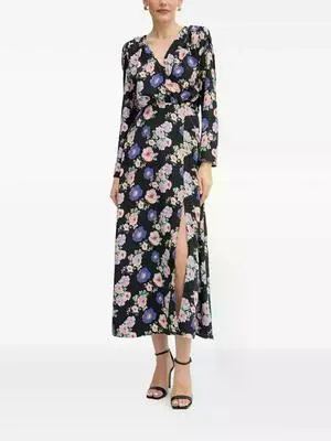 MORGAN Floral V-neck Midi Dress - Black