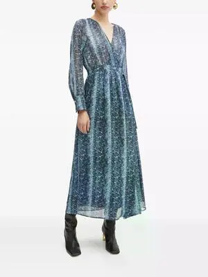 MORGAN V-neck Patterned Maxi Dress - Blue