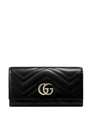 Gucci Gg Marmont Chevron Logo Wallet - Black