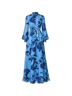 Sachin & Babi Cassandra Embroidered Floral-print Maxi Dress - Blue