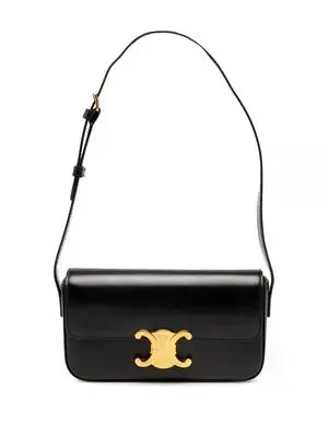 Celine 2021 Shiny Calfskin Triomphe Claude Shoulder Bag - Black