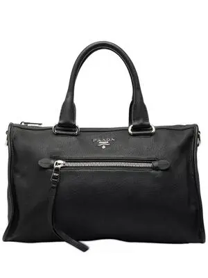 Prada 2010-2026 Vitello Daino Zip Top Satchel - Black