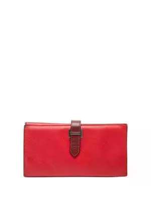 Hermès 2015 Bicolor Epsom Bearn Soufflet Bifold Wallet Long Wallets - Red