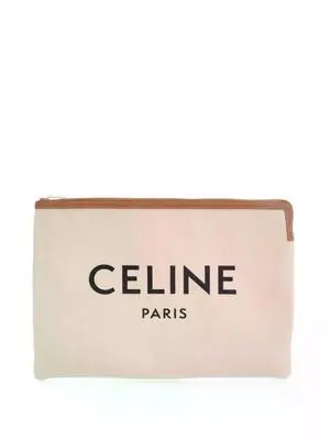 Celine 2019 Large Canvas Logo Clutch Bag - Brown