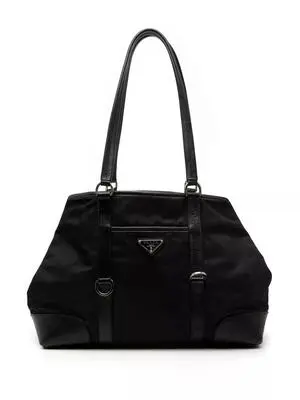 Prada 2013-2026 Leather Trimmed Tessuto Tote Bag - Black