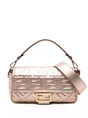 Fendi 2010-2026 Zucca Embossed Leather Baguette Satchel - Gold