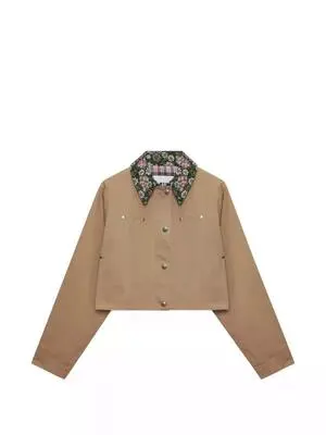 MSGM Floral-collar Cropped Jacket - Neutrals