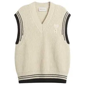 Ami V Neck Sleeveless Sweater - Blanc Creme