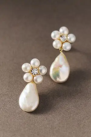 Shashi Floral Pearl Drop Earrings - White