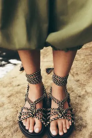 BIBI LOU Ankle Wrap Woven Sandals - Black