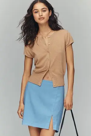 Maeve European Flax Linen Stretch Mini Skirt - Blue Bonnet