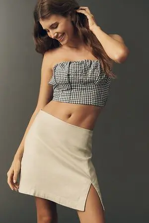 Maeve European Flax Linen Stretch Mini Skirt - Stone
