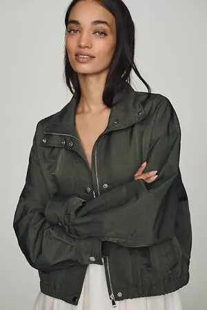 PILCRO Nylon Funnel-neck Bomber Jacket - Olive