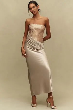 Retrofete Alexandra Draped Strapless Maxi Dress - Latte