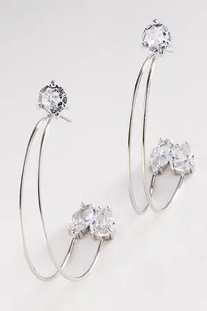 Anthropologie Trinity Crystal Hoop Earrings - Clear + Silver