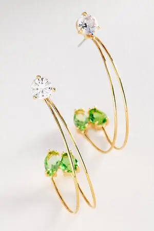 Anthropologie Trity Crystal Hoop Earrgs - Clear/green
