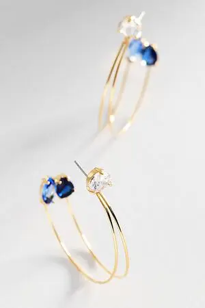 Anthropologie Trinity Crystal Hoop Earrings - Clear/sapphire