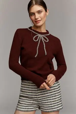 English Factory Rhinestone Bow Sweater