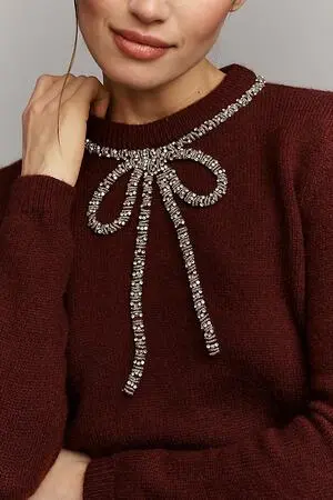 English Factory Rhinestone Bow Sweater