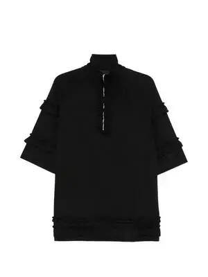 Simone Rocha Ruffled-detail Half-zip T-shirt - Black