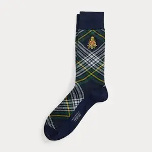 Ralph Lauren Crest Plaid Dress Socks - Navy
