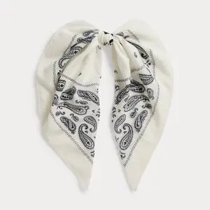Ralph Lauren Logo Paisley Cotton Bandanna - White