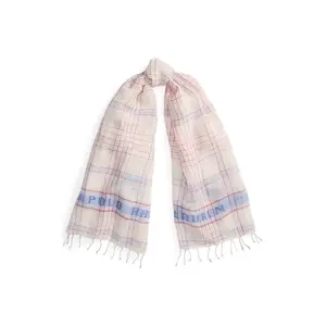 Ralph Lauren Logo Plaid Linen-cotton Scarf