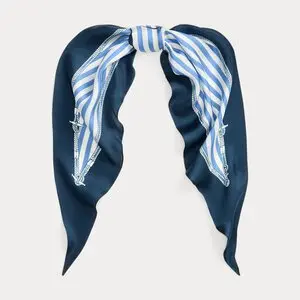 Ralph Lauren Striped Crest Silk Diamond Scarf - Carson Blue