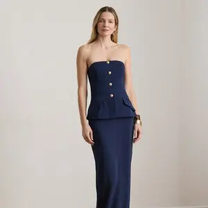 Ralph Lauren Button-trim Stretch Cady Strapless Gown