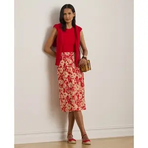 Ralph Lauren Floral Crepe De Chine Midi Skirt