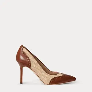 Ralph Lauren Lynden Raffia & Perforated Leather Pump - Natural/lauren Tan