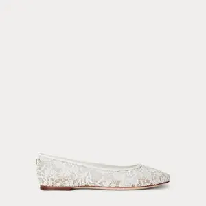 Ralph Lauren Jayna Leather-trim Crocheted Lace Flat - Snow White