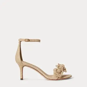 Ralph Lauren Allie Mid-heel Floral-trim Raffia Sandal - Natural